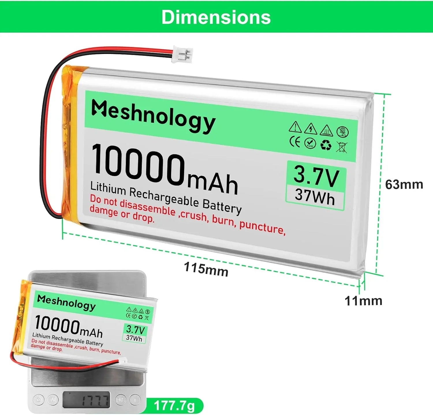 3.7V LiPo Battery 3.7V 10000mAh LiPo Battery With Protection Circuit ...