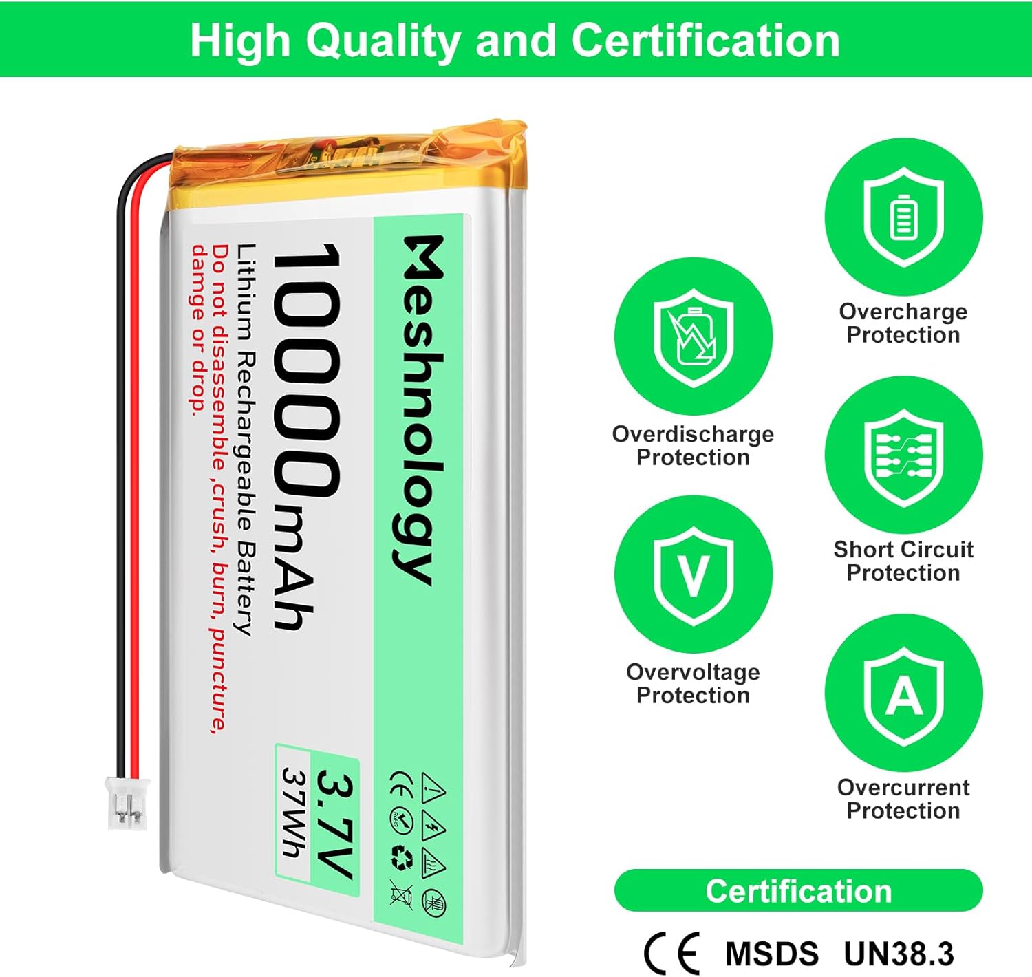 3.7V 10000mAh LiPo Battery with USB Charger for Arduino & Drone ...