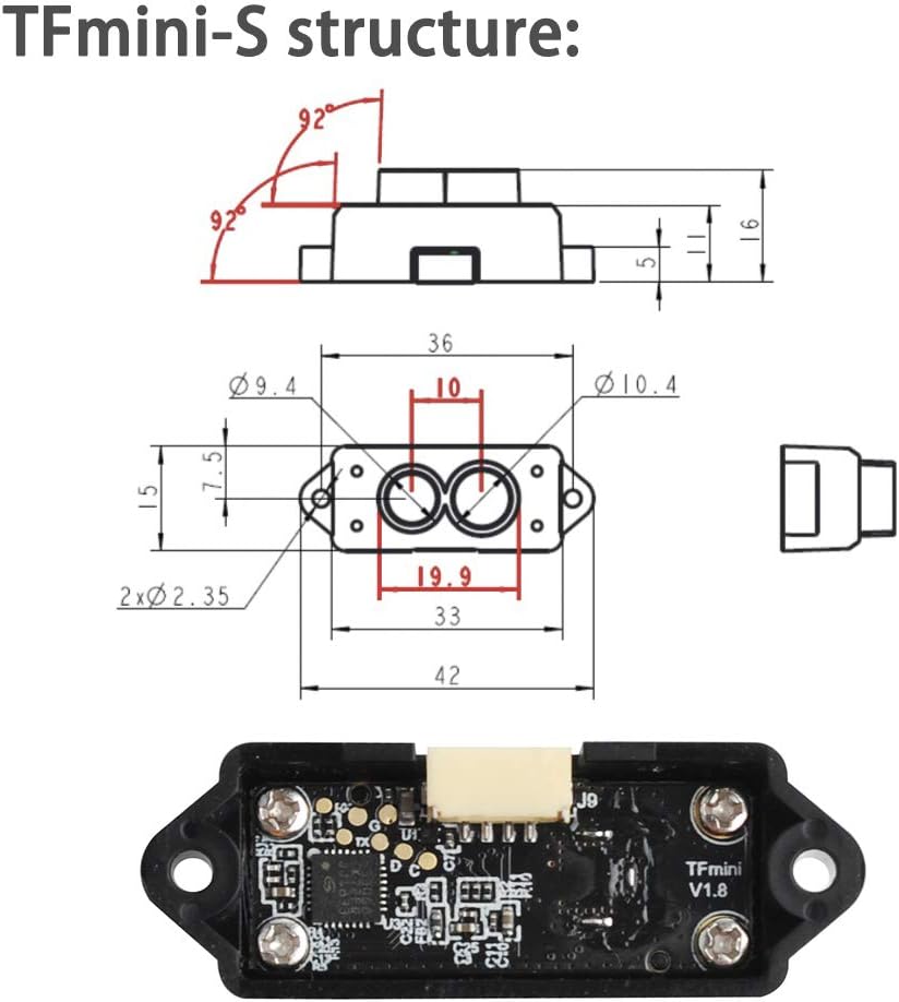 Benewake TFmini-S LiDAR Sensor - 0.1-12m Range, UART/I2C, 4.5–6V for ...