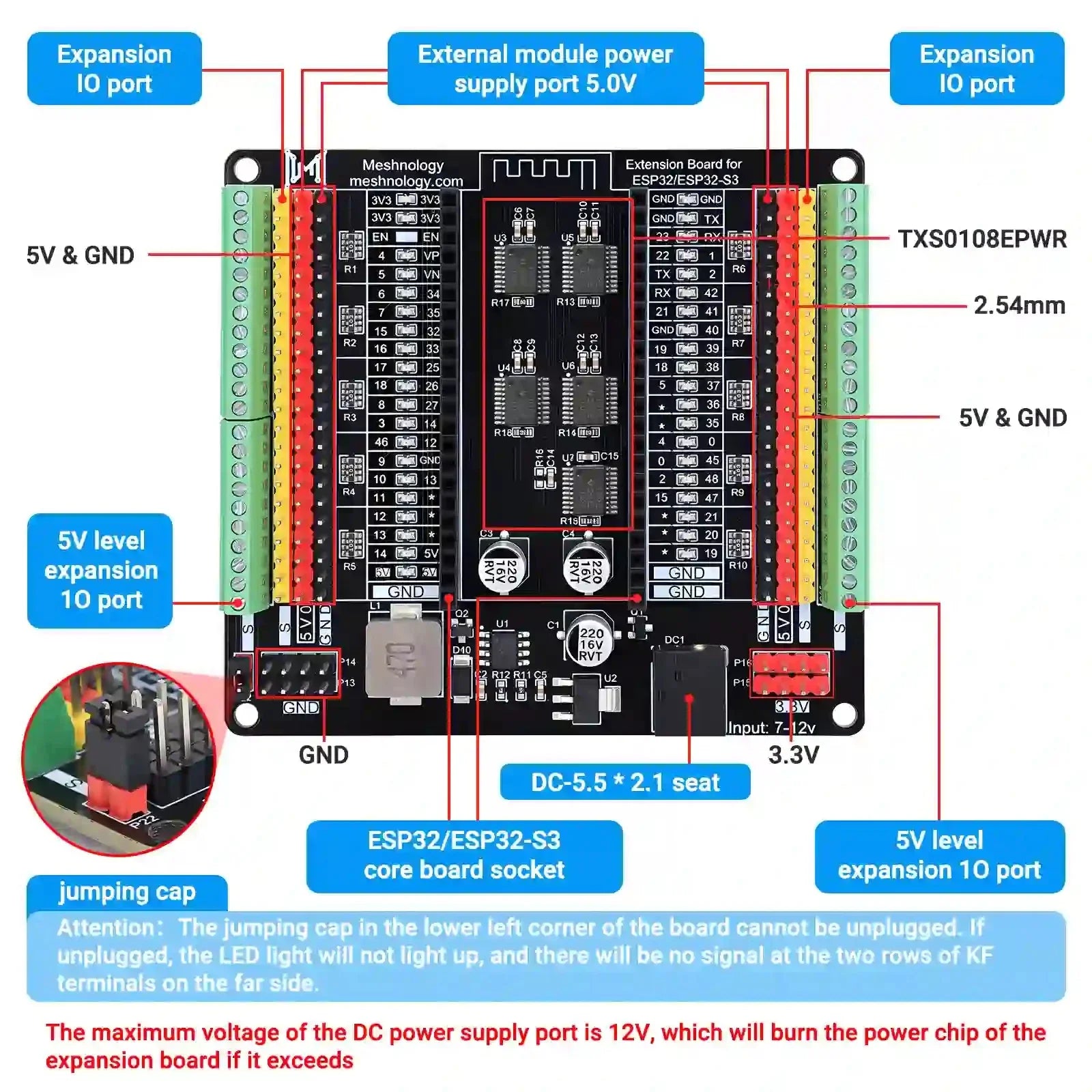 Meshnology N40 - ESP32 Expansion Board for ESP32/ESP32-S3 Core Modules