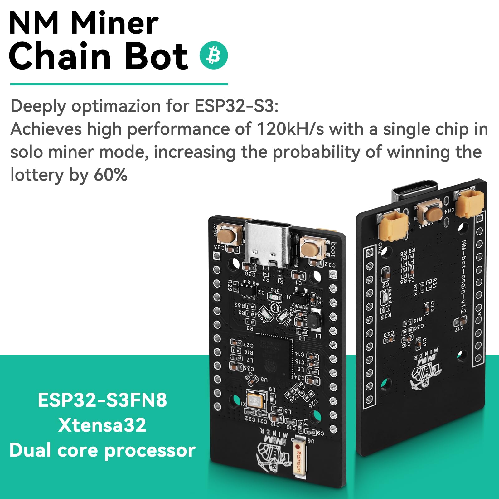 NM Miner Chain Bot ESP32 For BTC Mining Solo Development Board & IoT ...